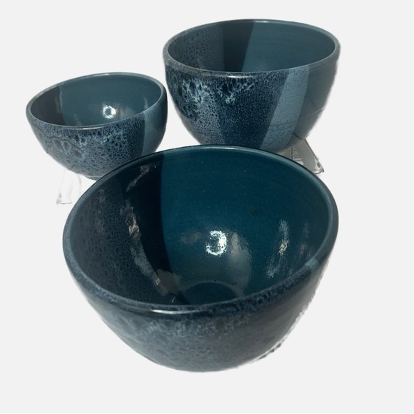 Art | Studio Art Pottery Mixing Serving Bowls Set Of 3 Drip Glaze ...